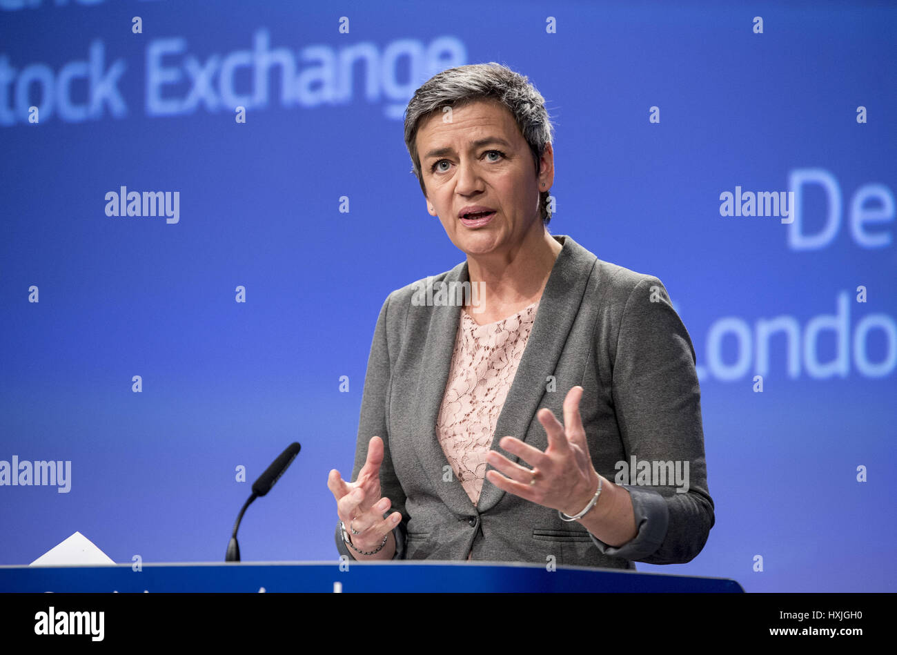 Margrethe Vestager, EU commissioner for Competition gives the press ...