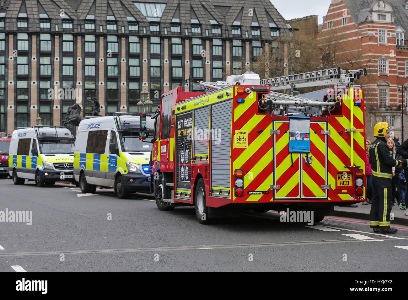 Westminster Bridge. London. UK .29 Mar 2017 - Emergency services on ...