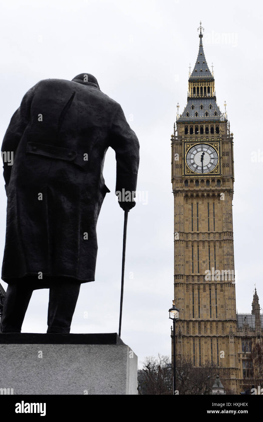 London, UK. 29 March 2017. Big Ben strikes 12:30pm, the time that ...