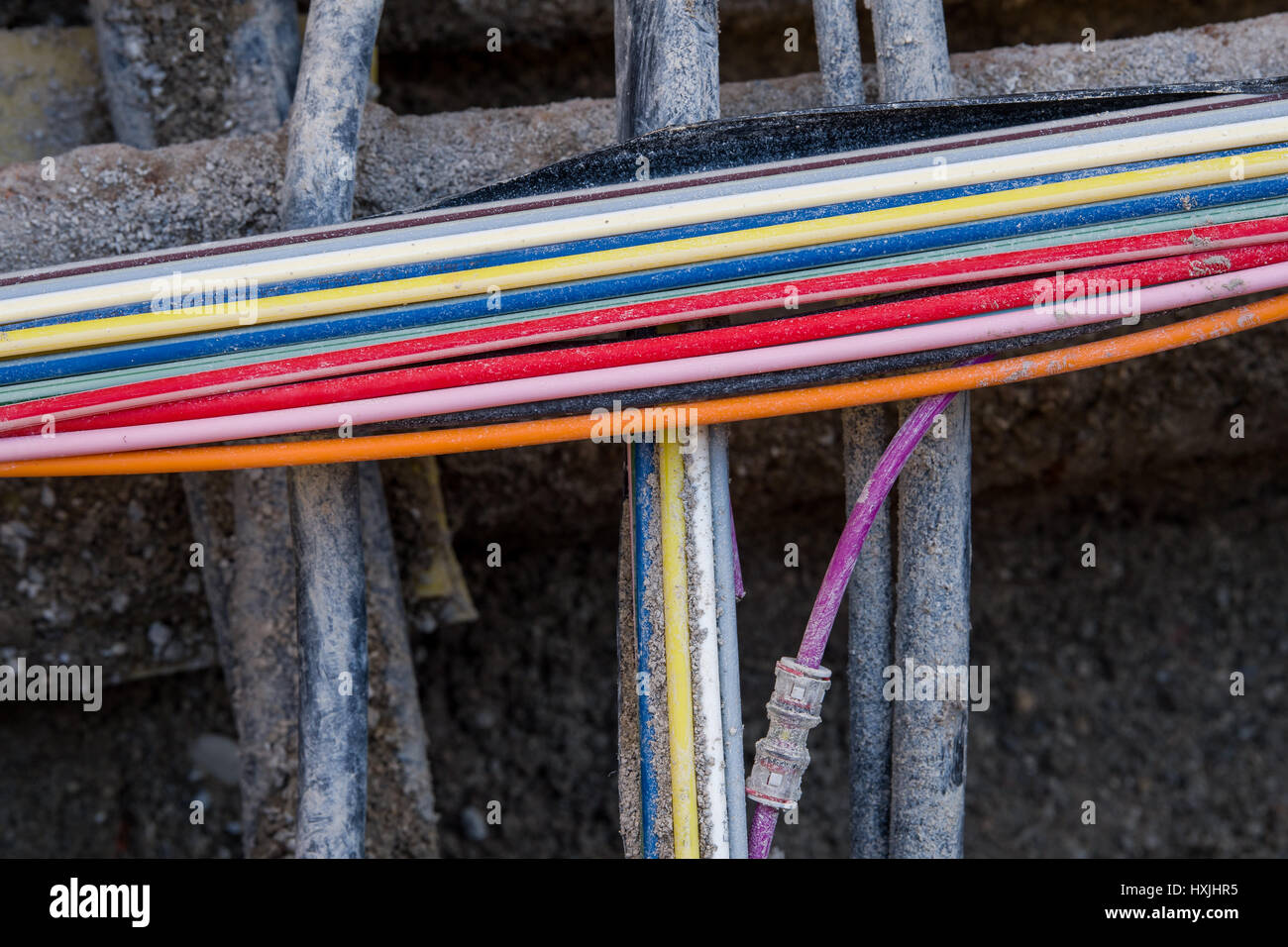 Colourful telecommunications cables made out of fibreglass in a ...