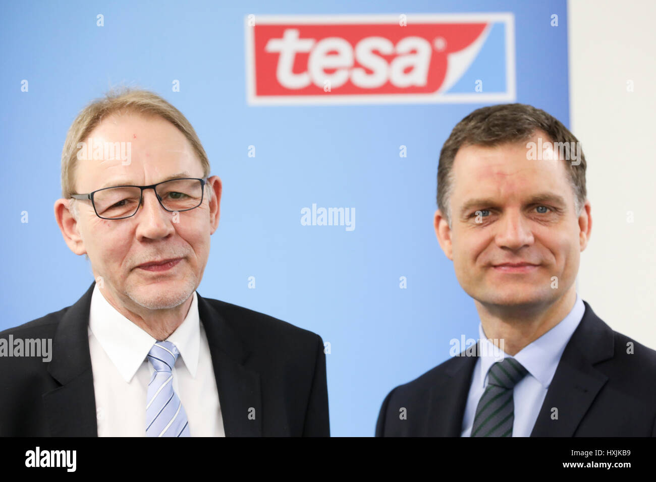 Norderstedt, Germany. 29th Mar, 2017. Tesa SE CEO Robert Gereke (L) and ...