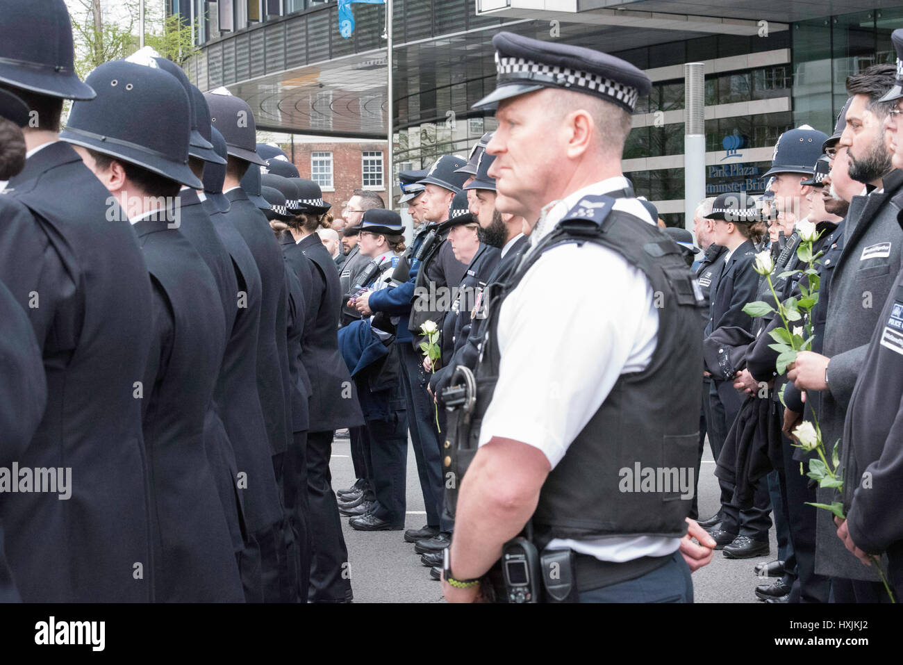 London, UK. 29th March, 2017. Police officers gather to march across ...