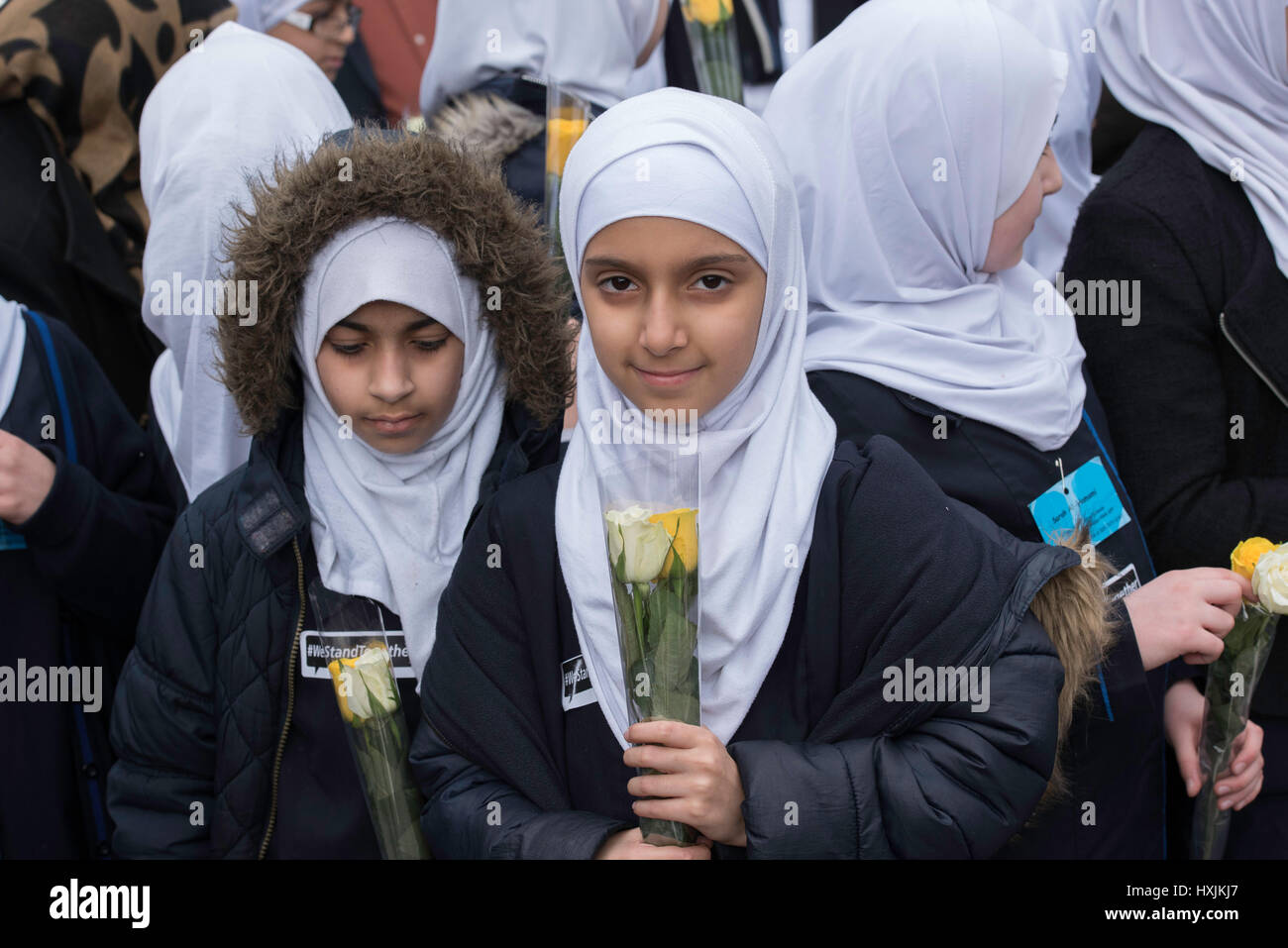 London, UK. 29th March, 2017. muslim girls led the march across ...