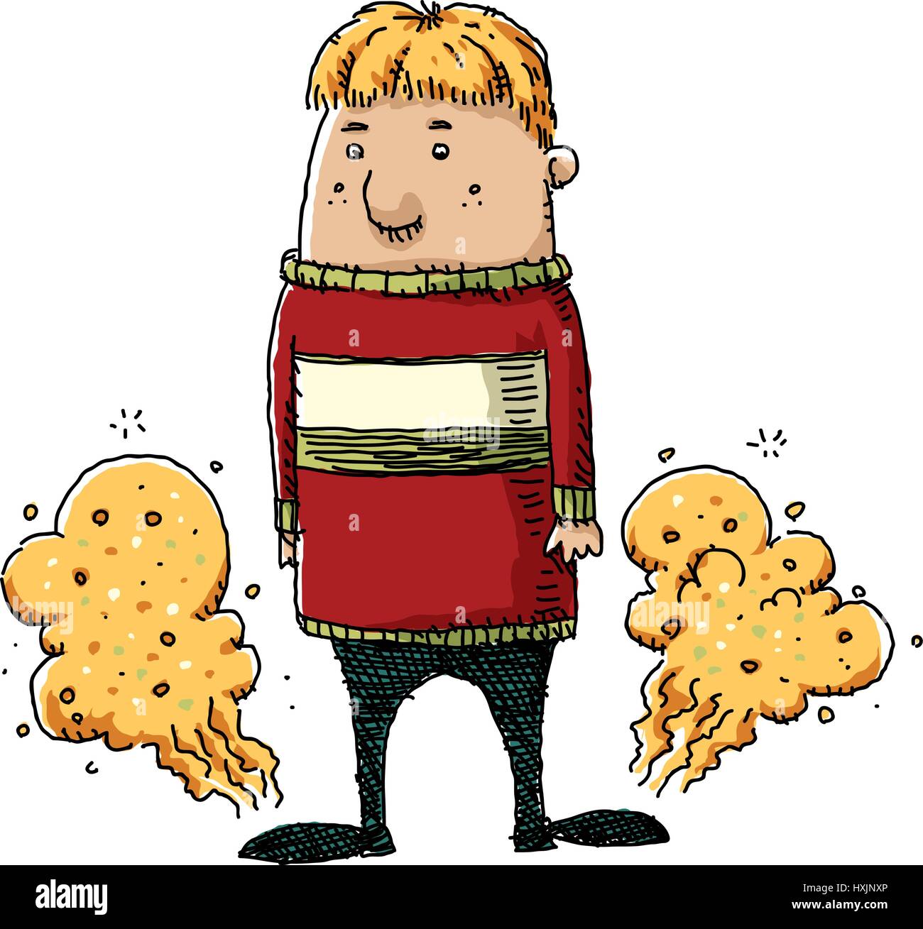 Cartoon of a young man with clouds of odour blowing off of his smelly ...
