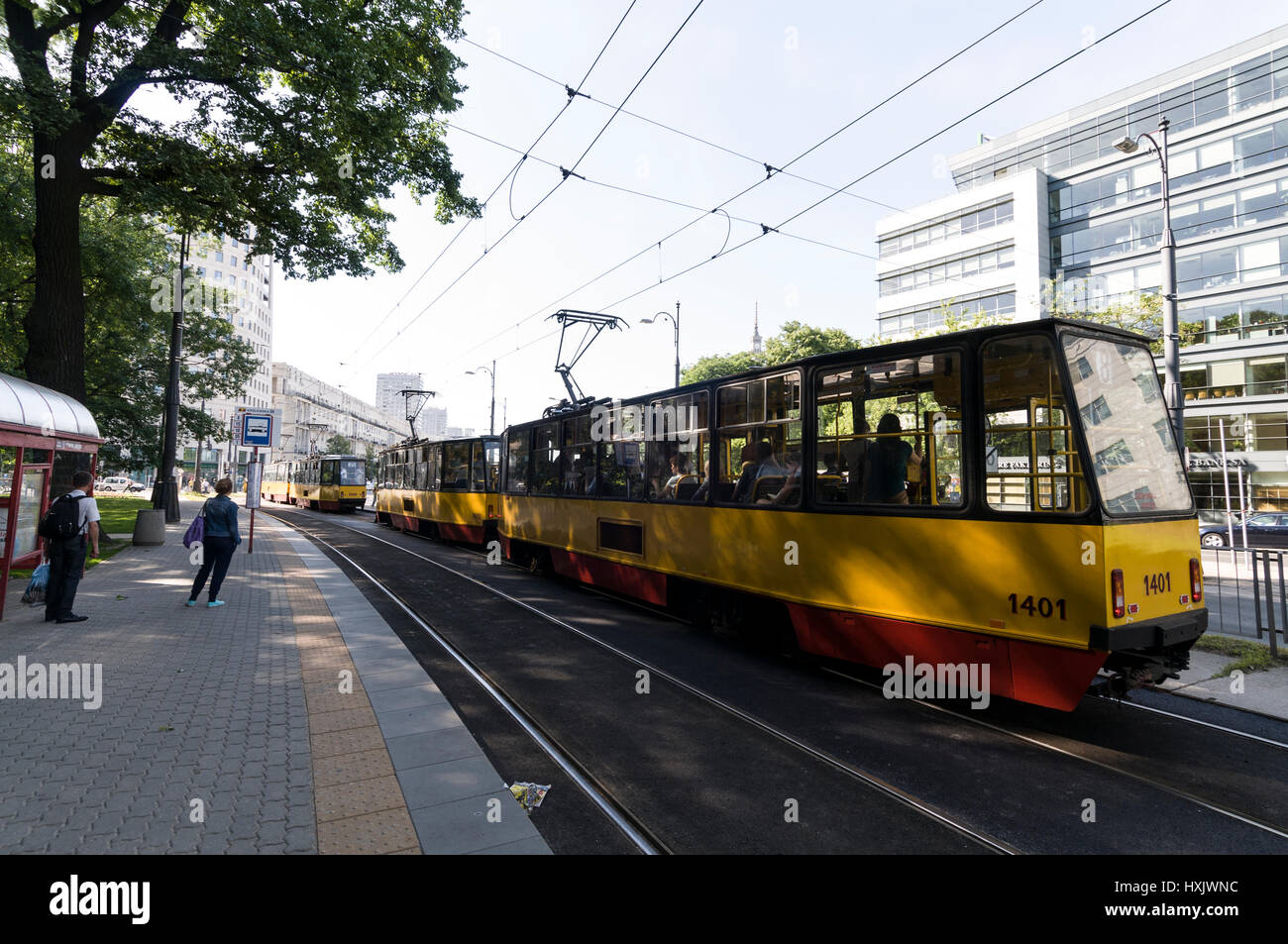 A tram at a tram terminal on on Gen .W. Andersa in Warsaw,Poland Stock ...
