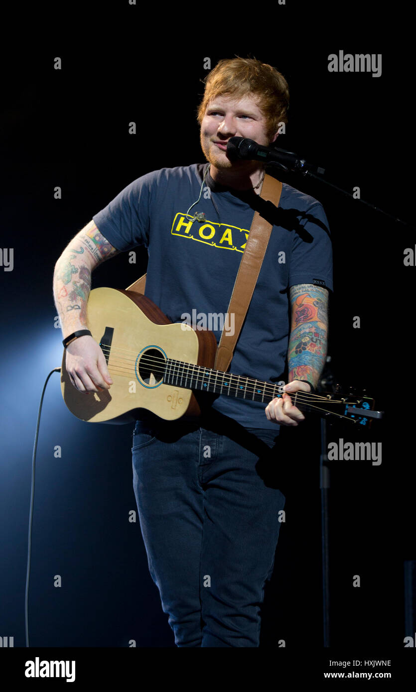 Ed Sheeran performing on stage at the Royal Albert Hall in London for ...