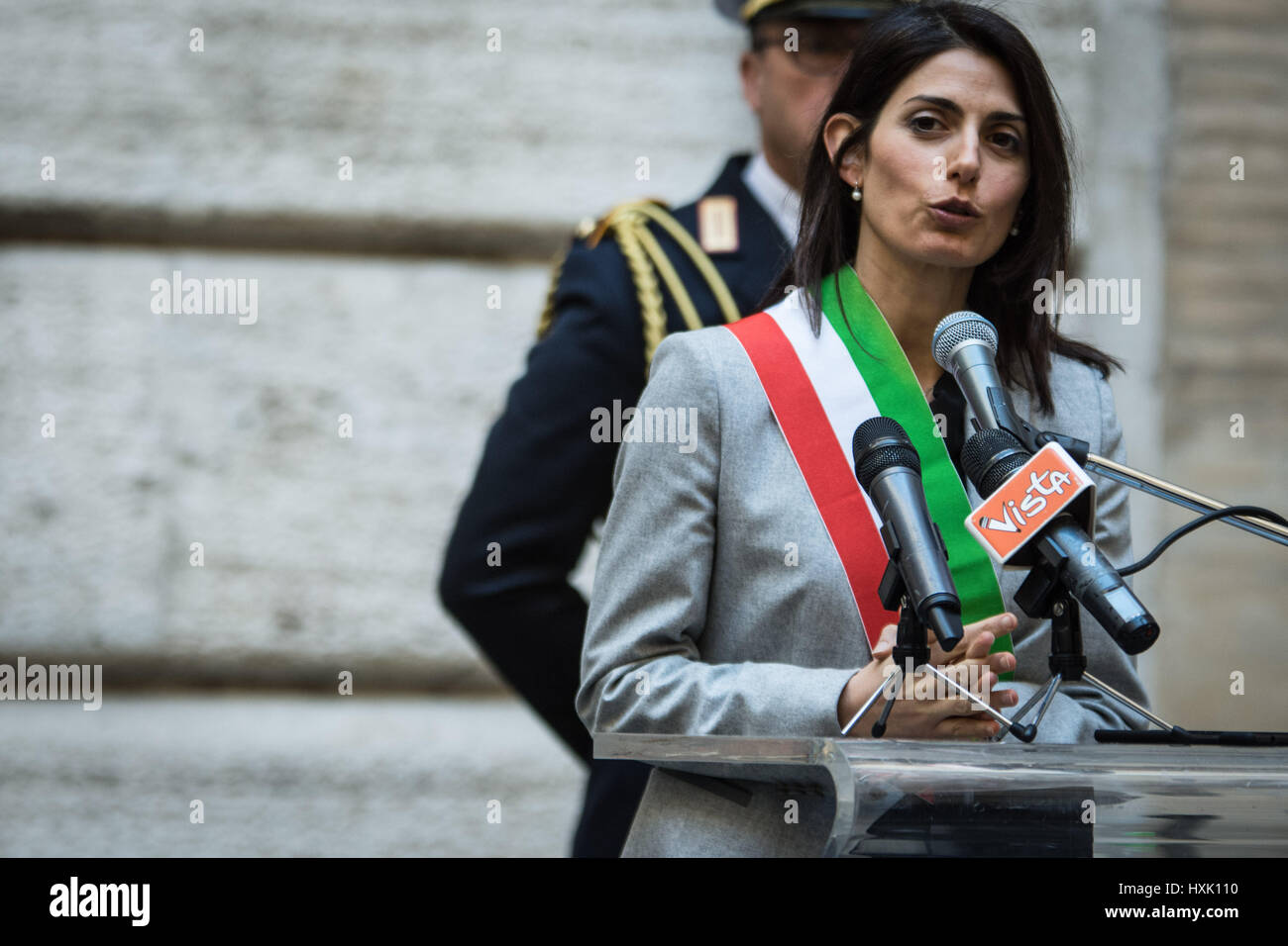 Rome, Italy. 28th Mar, 2017. Mayor of Rome Virginia Raggi participates ...