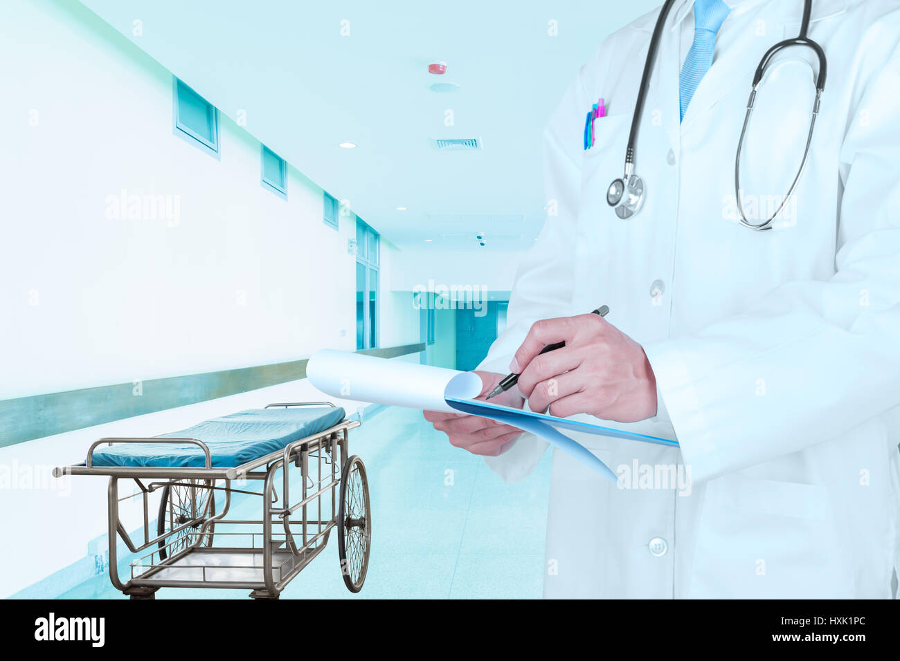 Doctor writing a medical prescription with medical background Stock ...