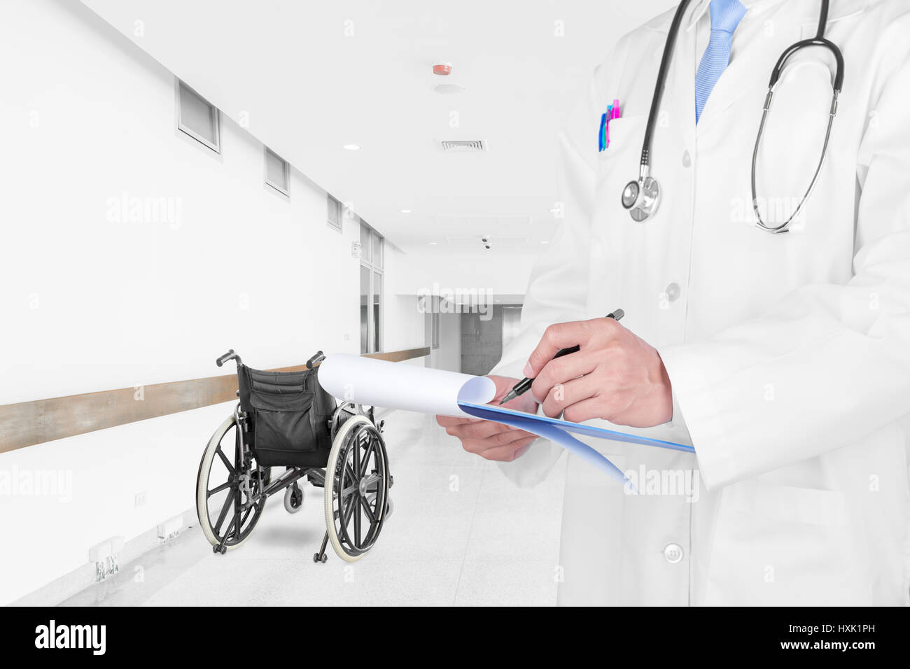 Doctor writing a medical prescription with medical background Stock ...