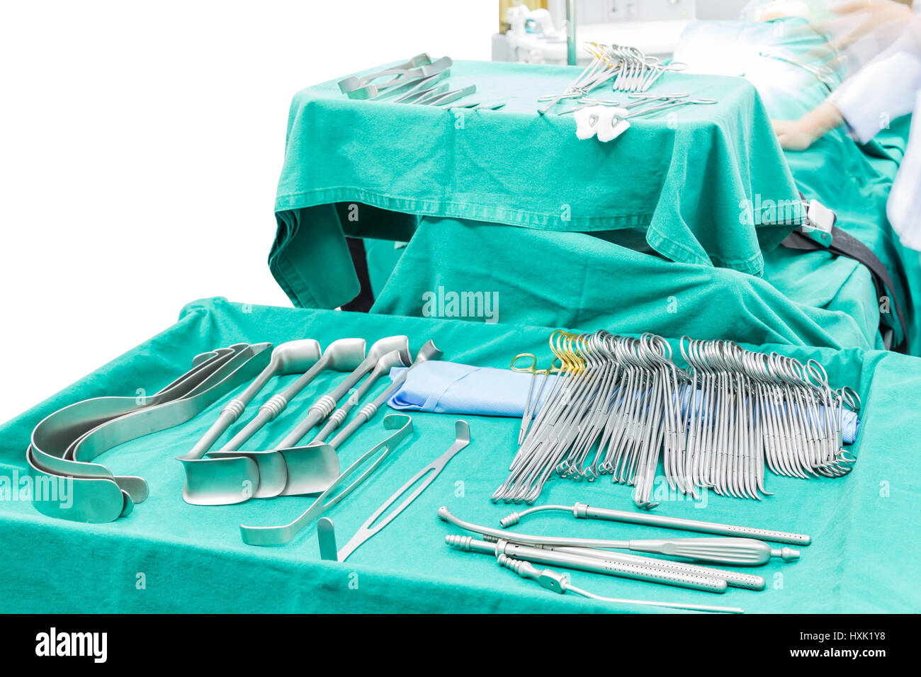 Surgical tools displayed on a surgical tray who need to oparate a ...