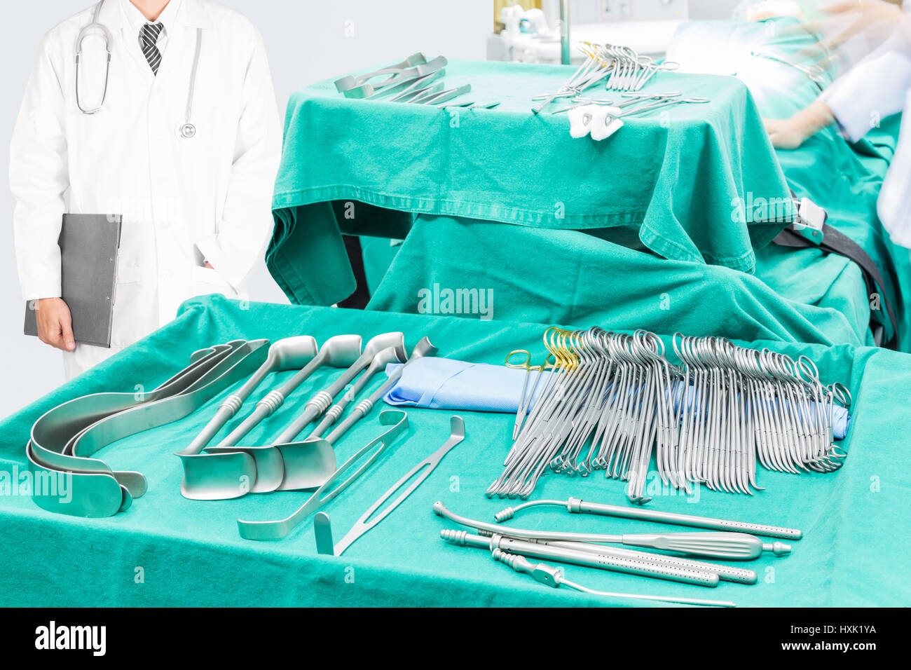Surgical tools displayed on a surgical tray who need to oparate a ...