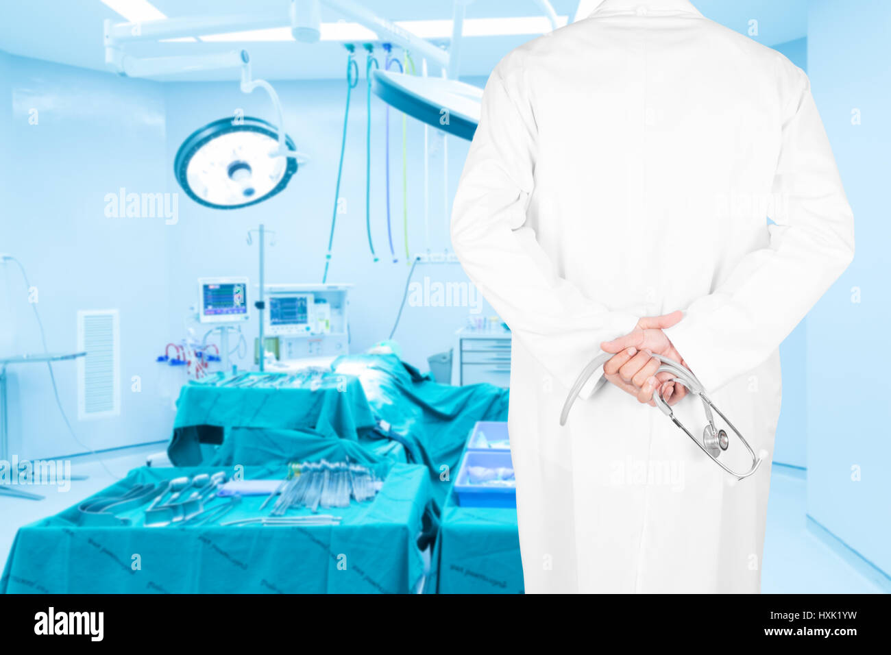 Close-up rear view image of doctors with stethoscope pose arms crossed ...