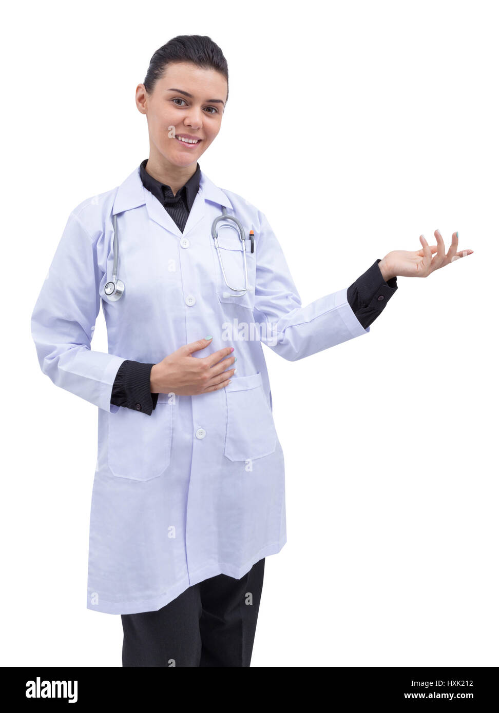 Beautiful caucasian female doctor isolated on white background with ...