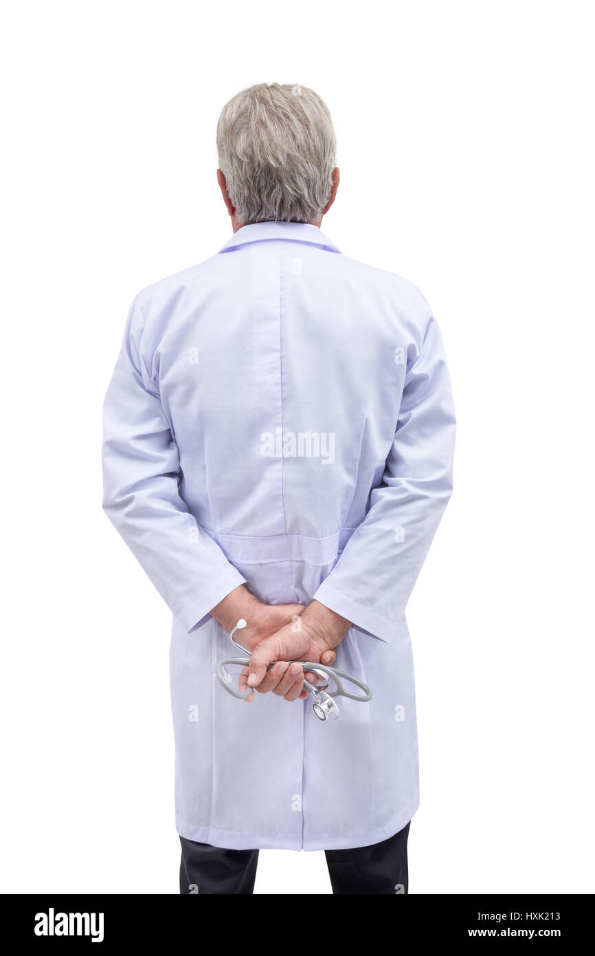 Rear view senior doctor isolated on white background with clipping path ...