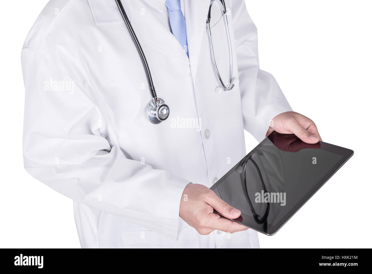 Doctor using digital tablet isolate on white background with clipping ...
