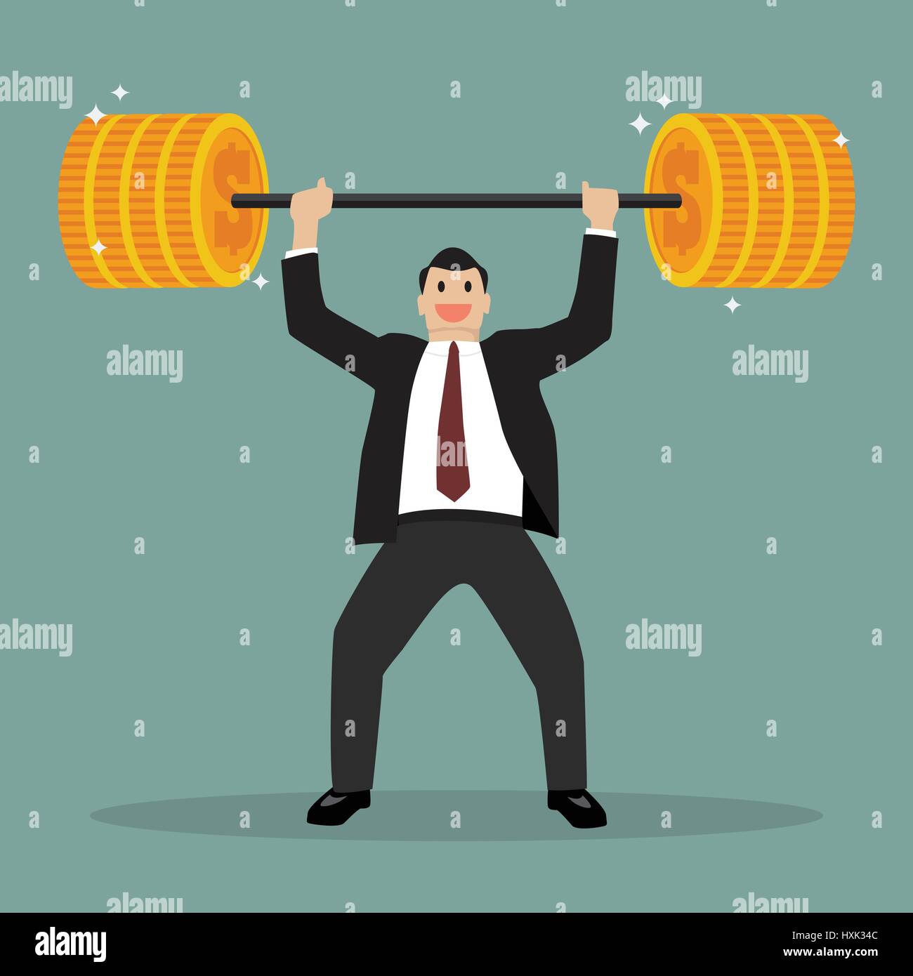 Businessman lifting exercise with barbell coin weight. Business concept ...