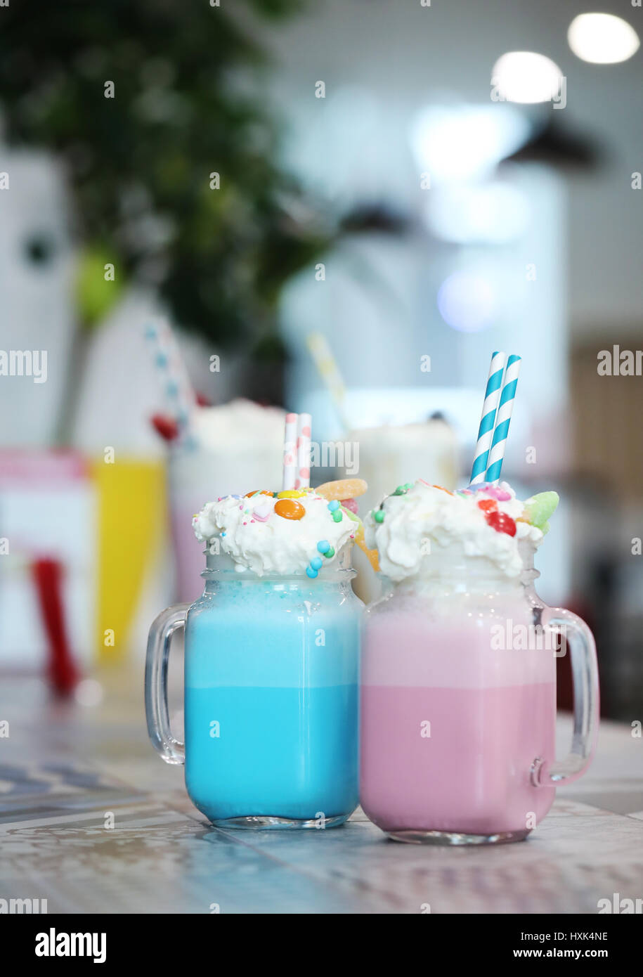 Delicious milkshakes on the table Stock Photo - Alamy