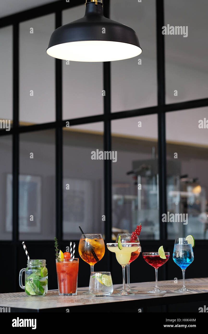 Bar. Various cocktails on the table Stock Photo - Alamy