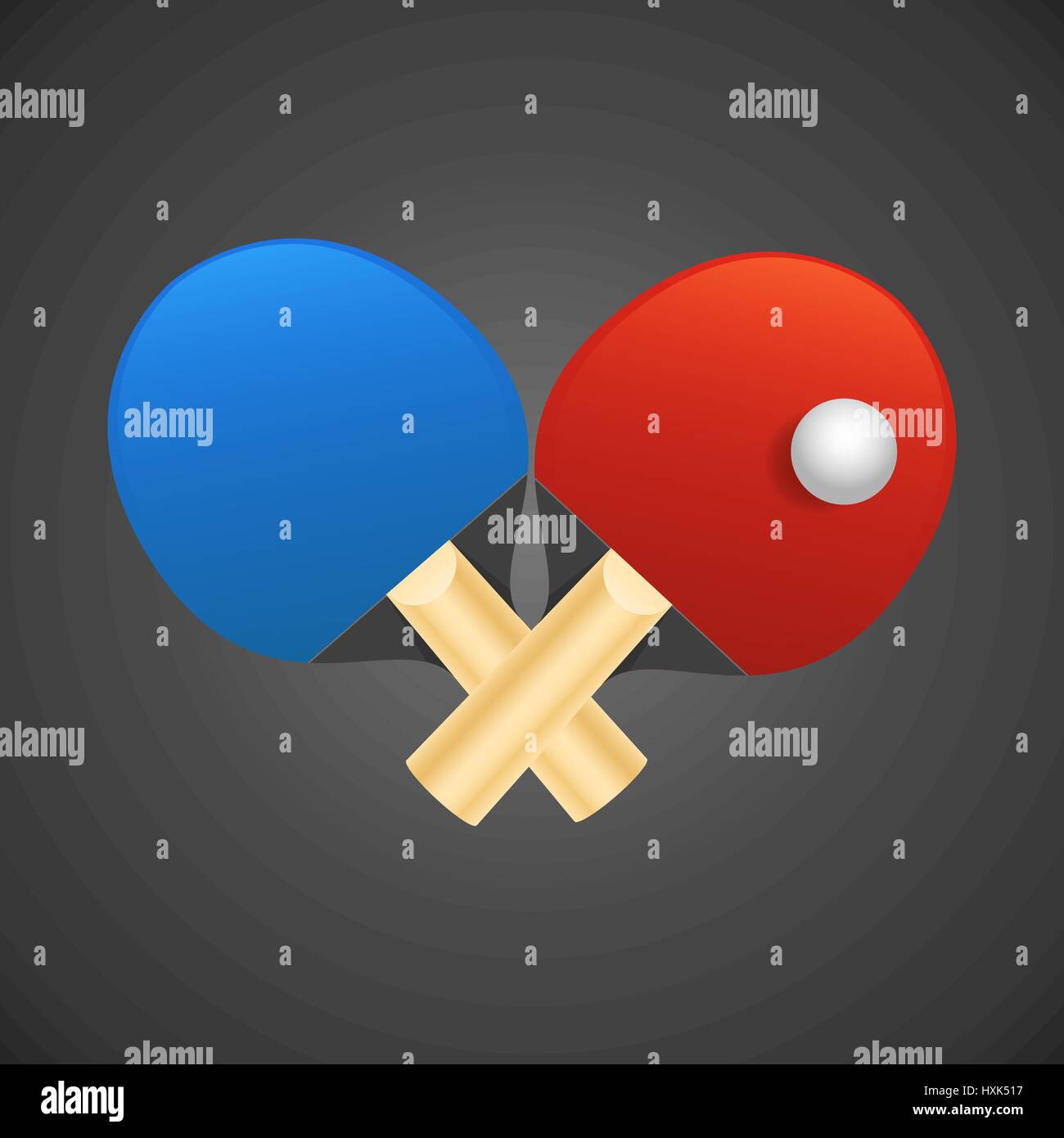 Table tennis rackets with ball vector illustration on dark background ...