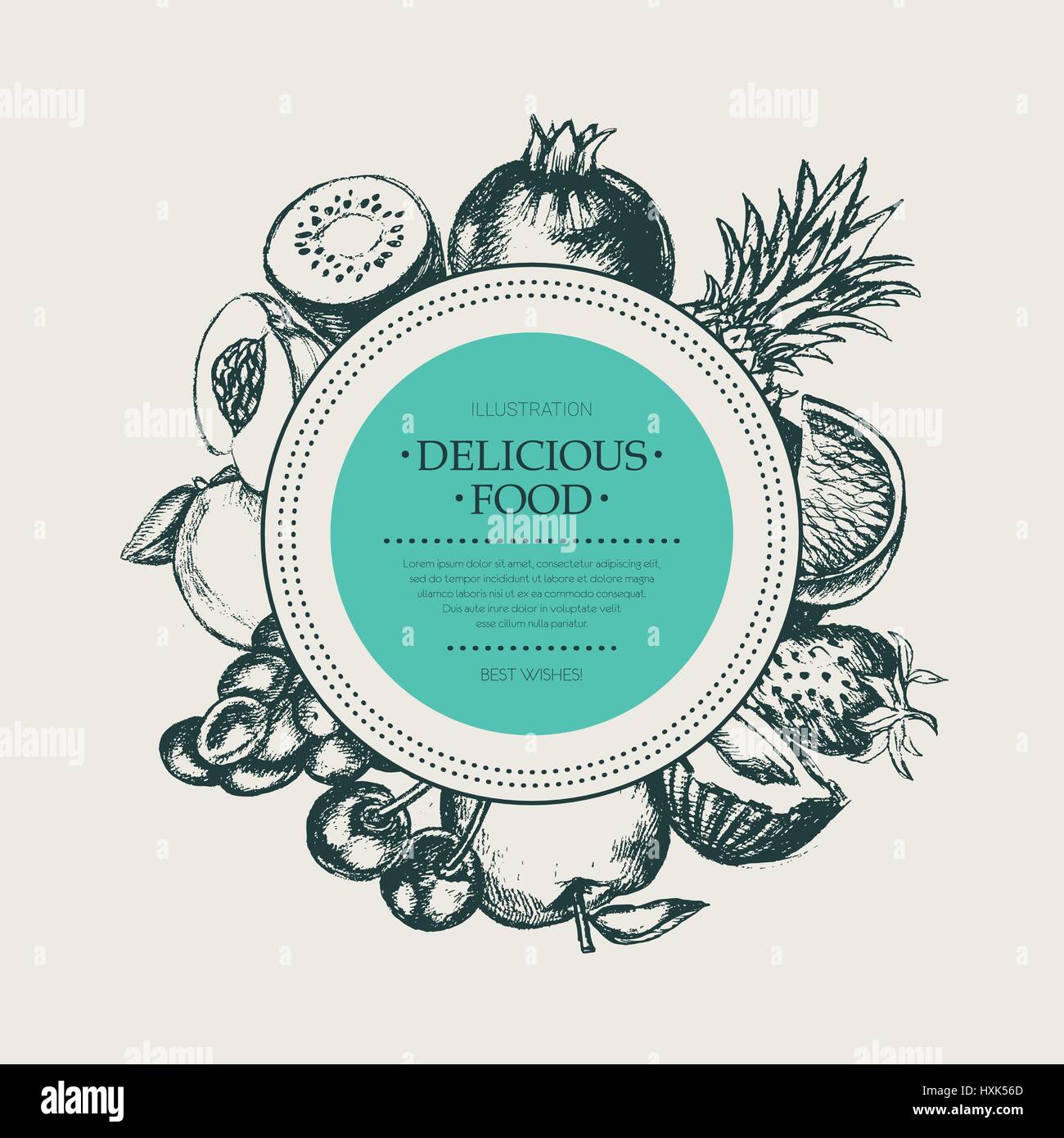 Round Fruit Frame - vector hand drawn design illustration Stock Vector ...