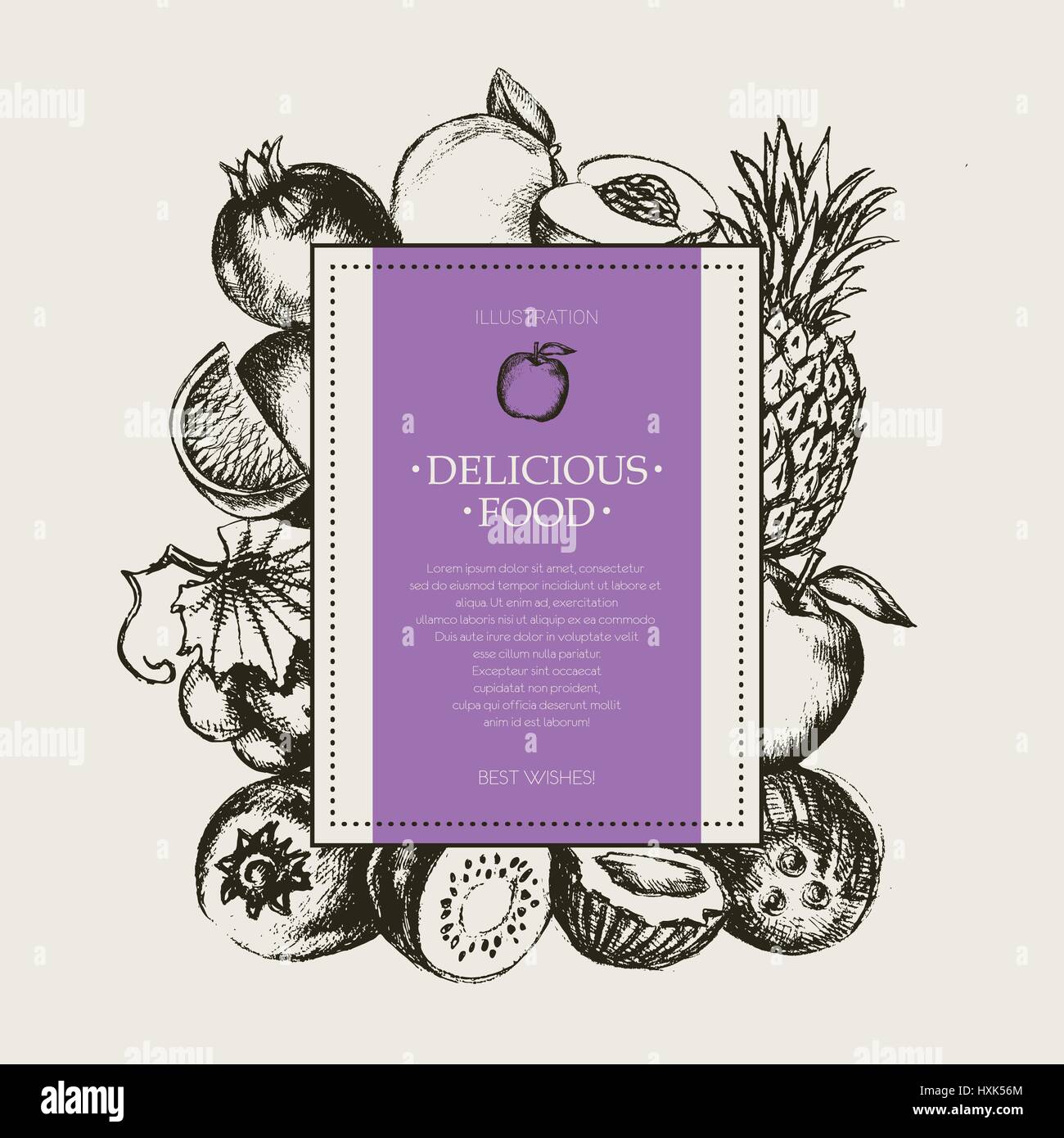 Square Fruit Frame - vector hand drawn design illustration Stock Vector ...