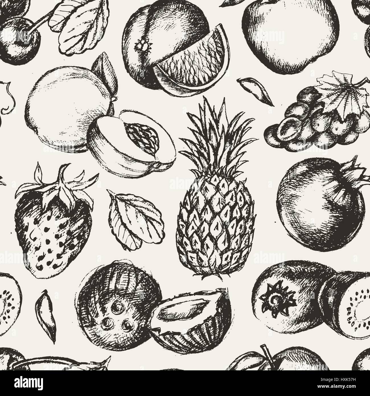 Seamless Pattern Fruits - vector modern hand drawn seamless pattern ...
