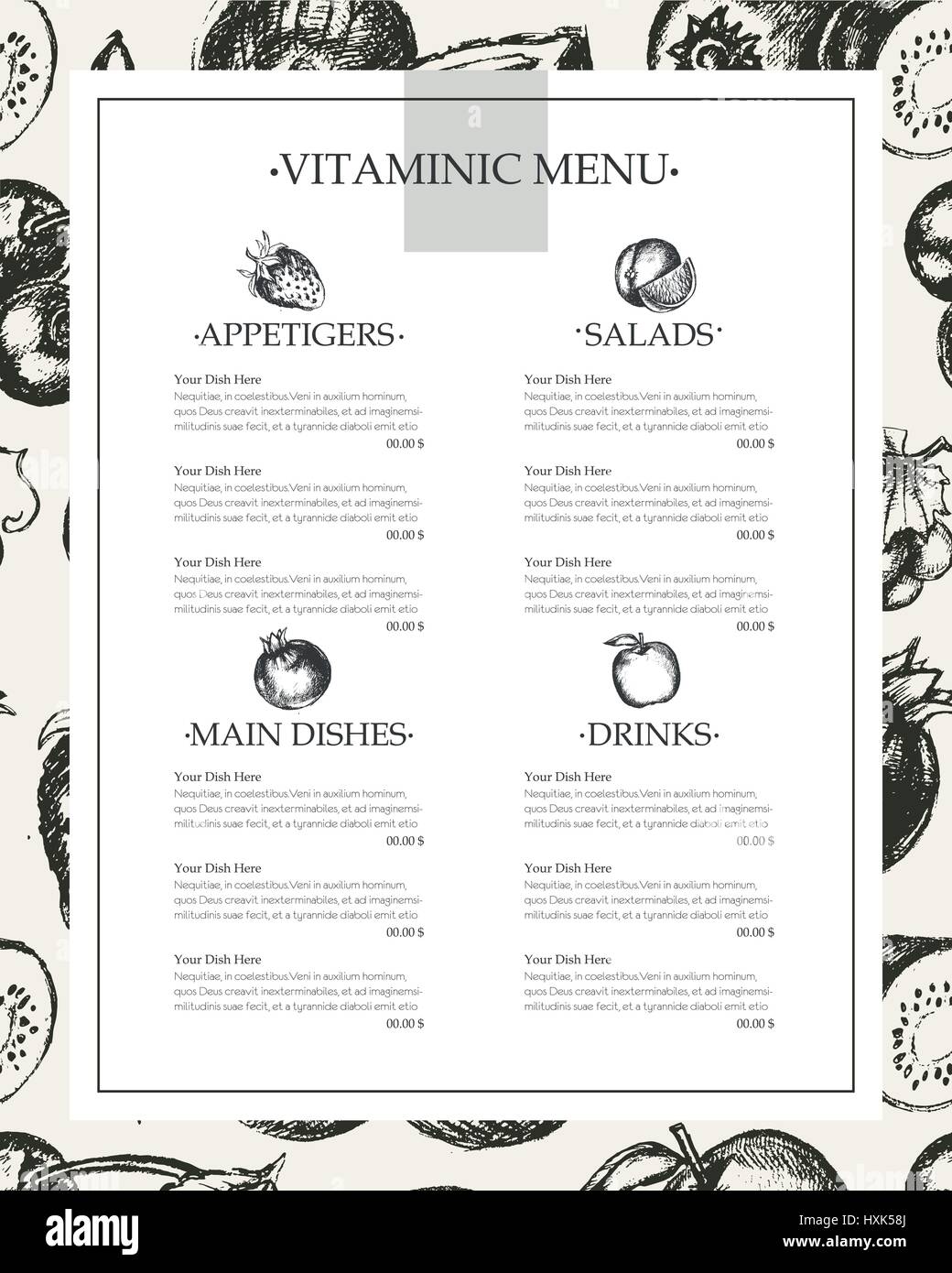 Vitaminic Column Menu - vector modern hand drawn template Stock Vector ...