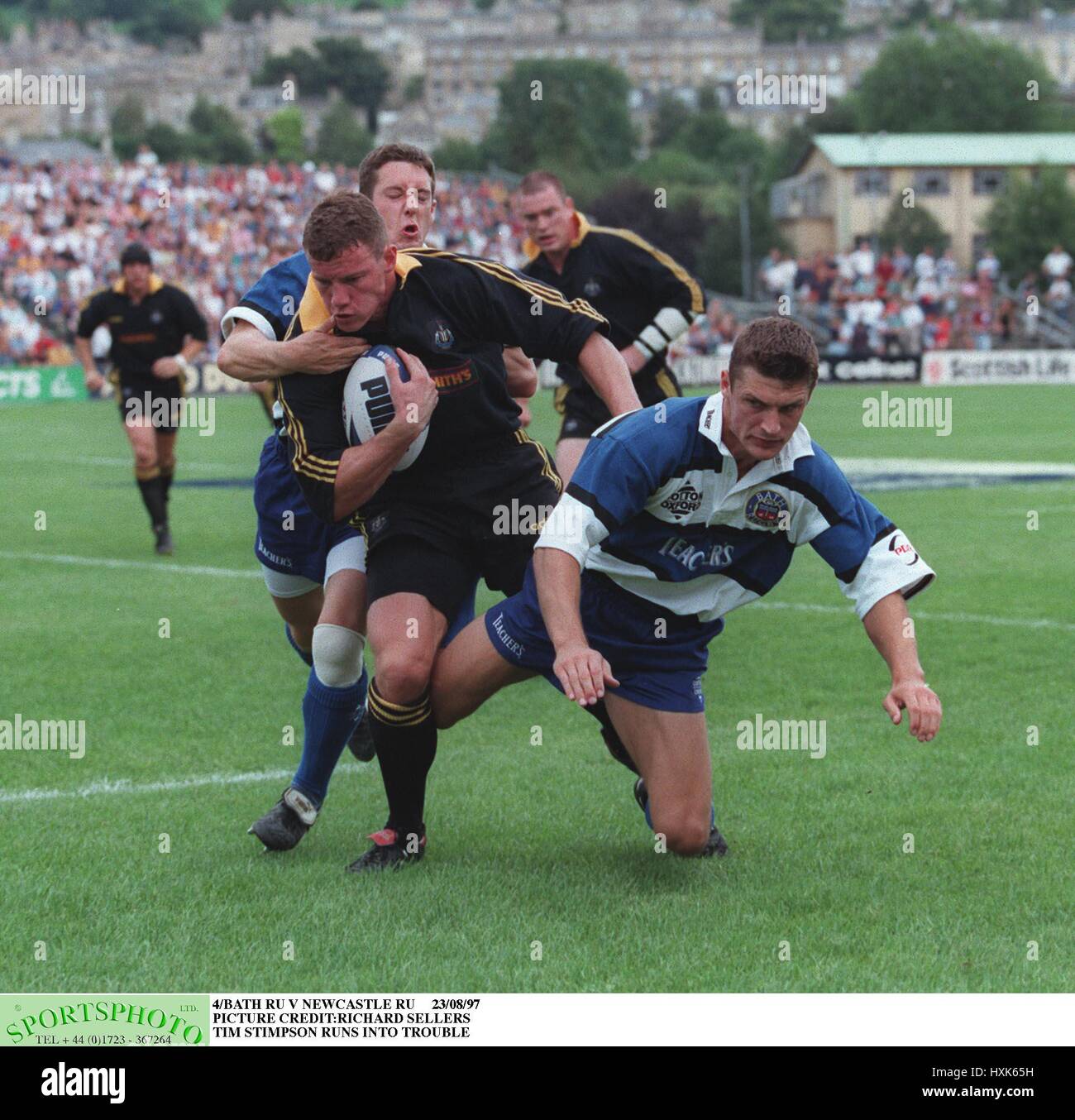 TIM STIMPSON (NEWCASTLE) RUNS INTO TROUBLE 23 August 1997 Stock Photo ...