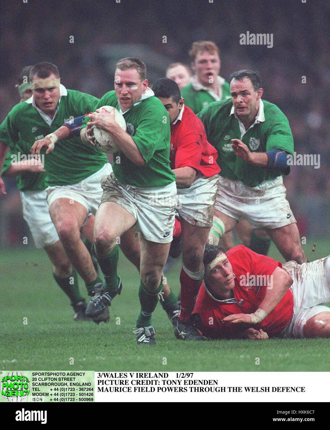 MAURICE FIELD & IRISH DEFENCE WALES V IRELAND 01 February 1997 Stock ...