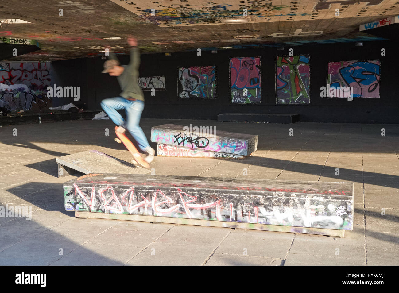 Skateboarder at Southbank skate park, London England United Kingdom UK ...