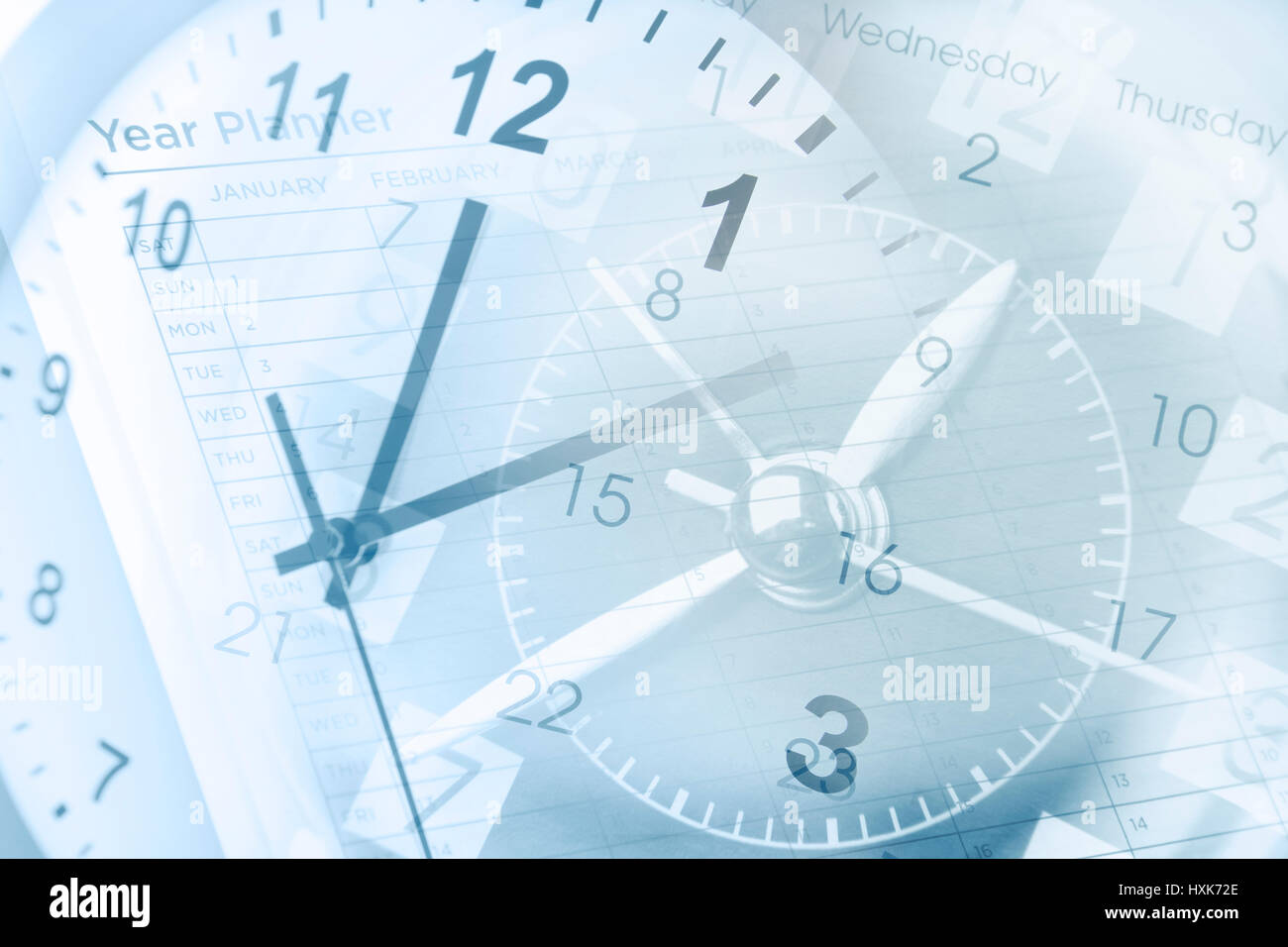 Clocks, year planner and calendar Stock Photo - Alamy