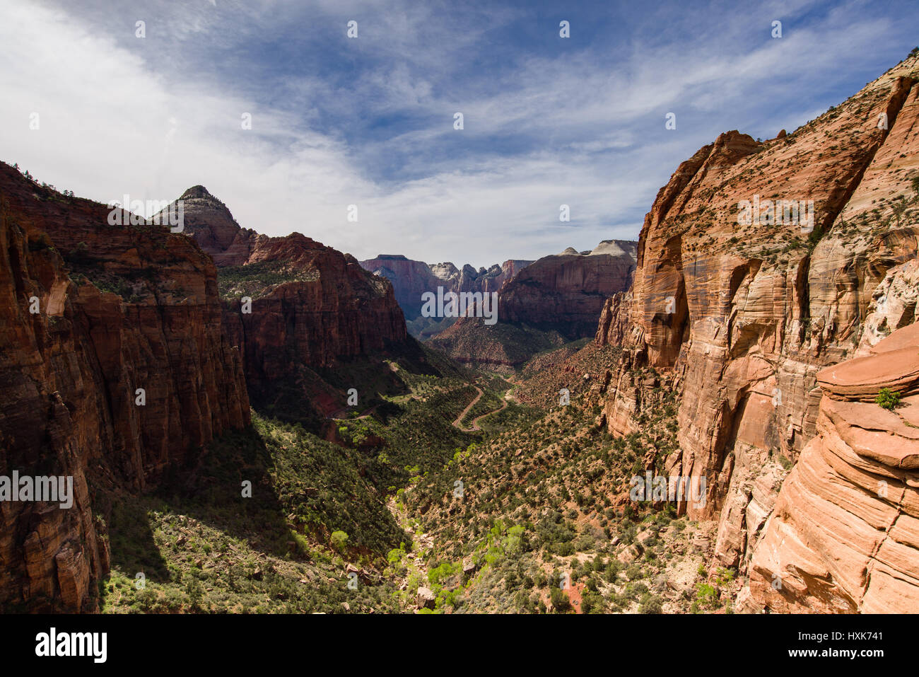The view from Canyon overlook down in to the valley of Zion National ...