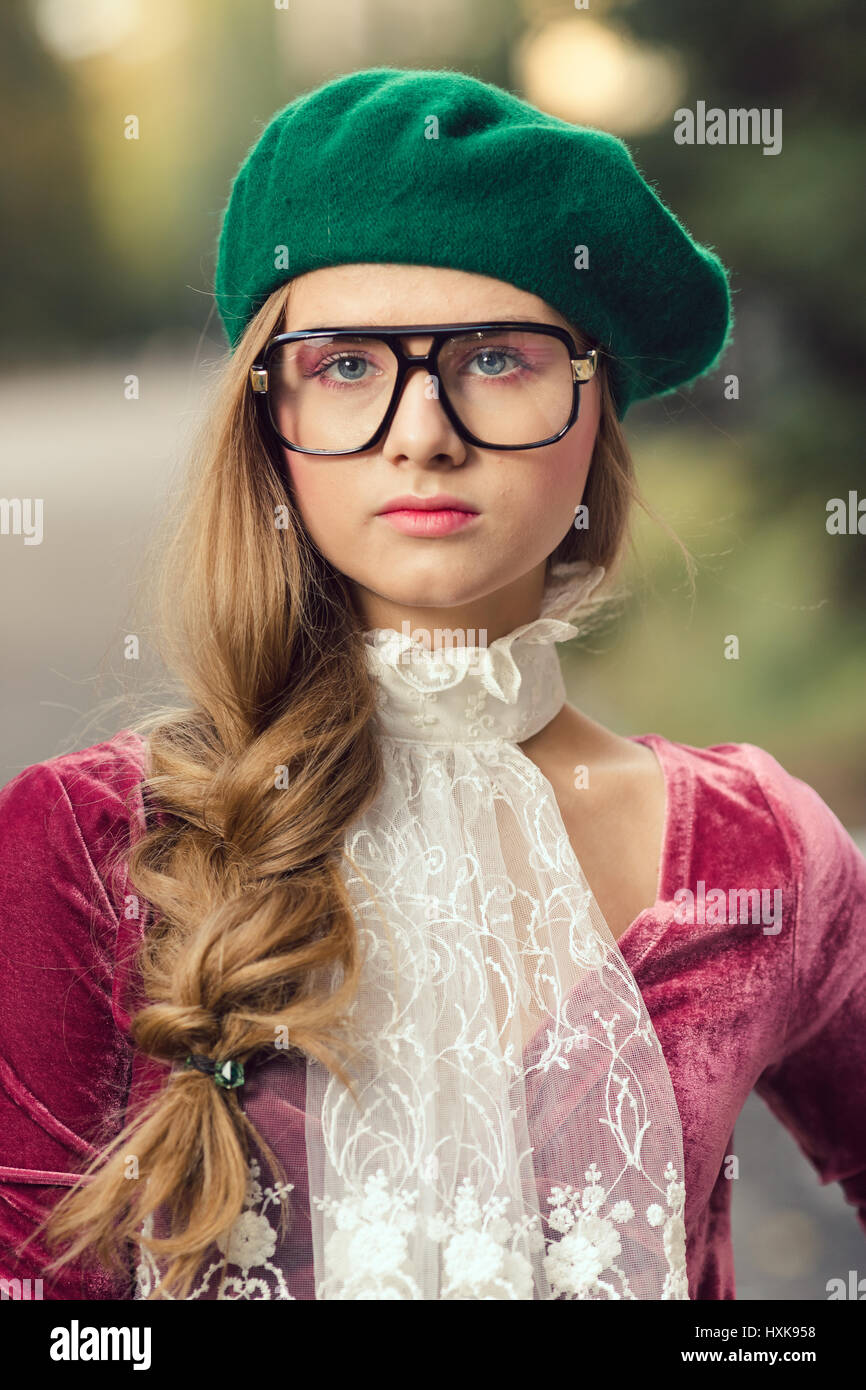 Fashion portrait of college student girl at campus outdoors Stock Photo ...