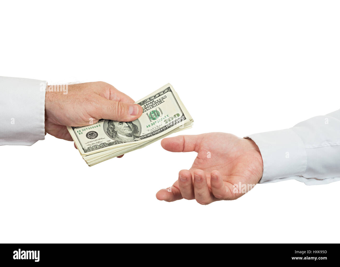 Hands and money isolated on white background Stock Photo - Alamy