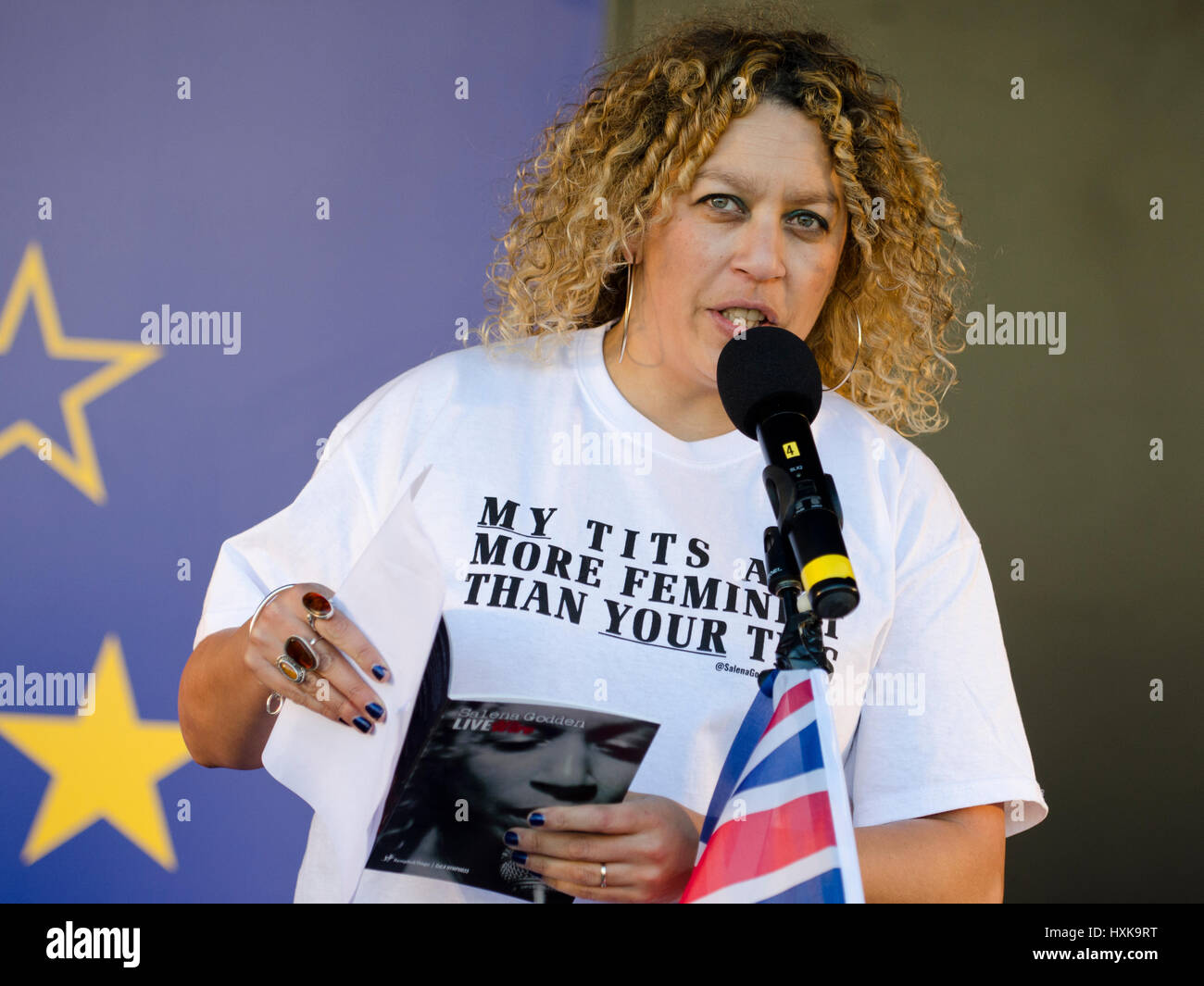 Selena Godden, poet, recites a poem to the Unite For Europe crowd at ...