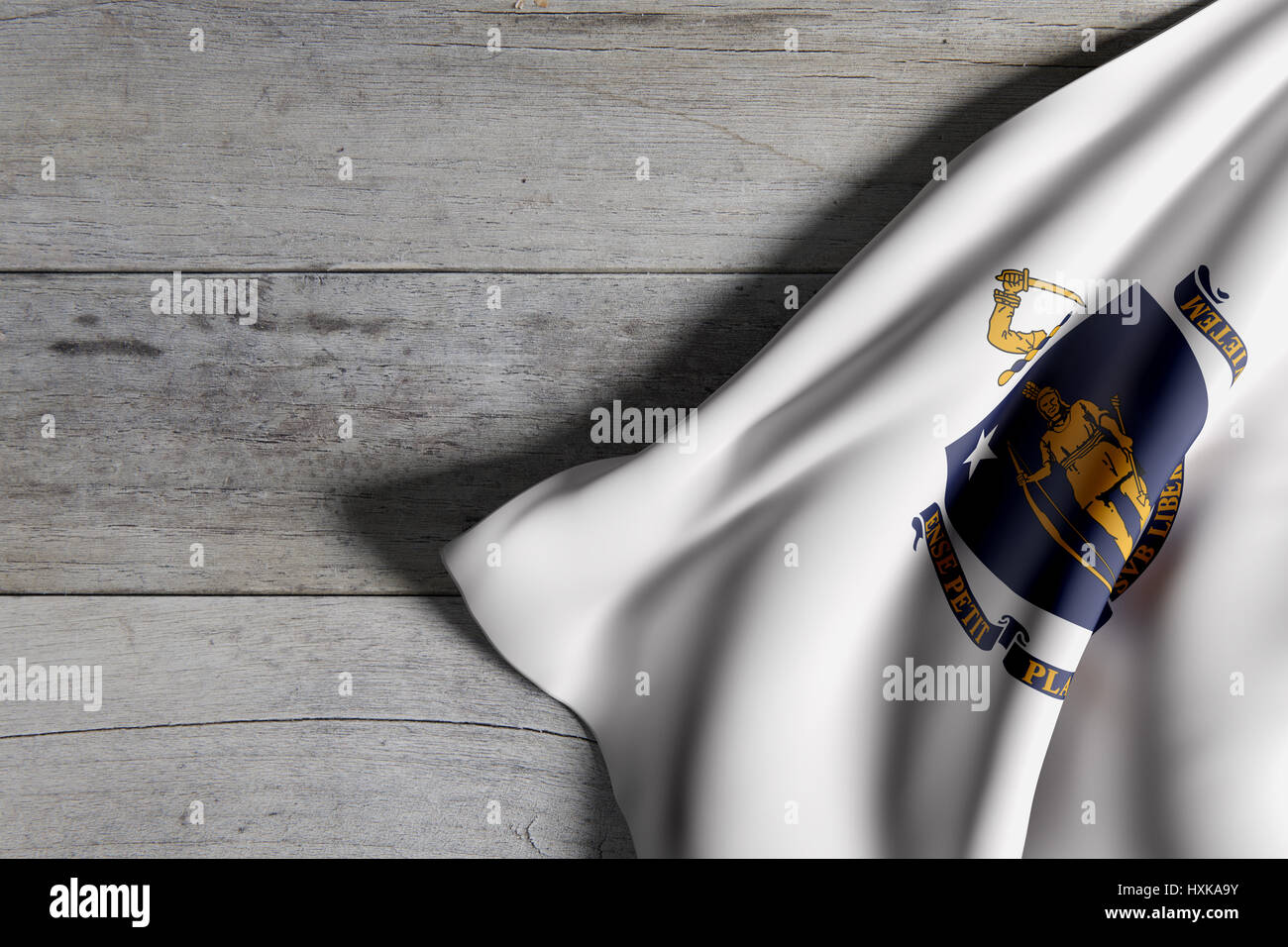 3d rendering of a Massachusetts State flag on a wooden surface Stock ...