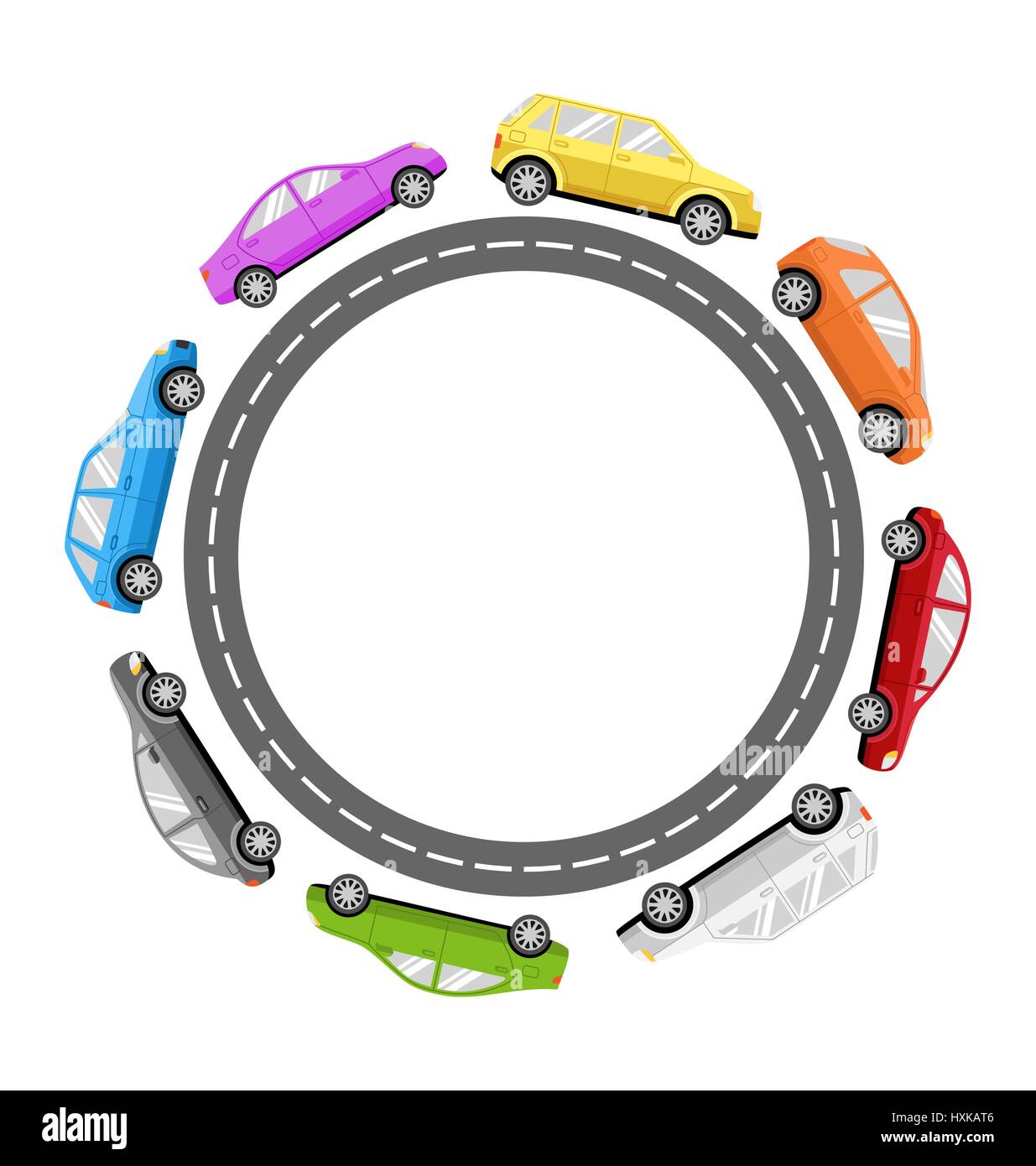 Circle Road Frame with Colorful Cars Isolated on White Stock Vector ...