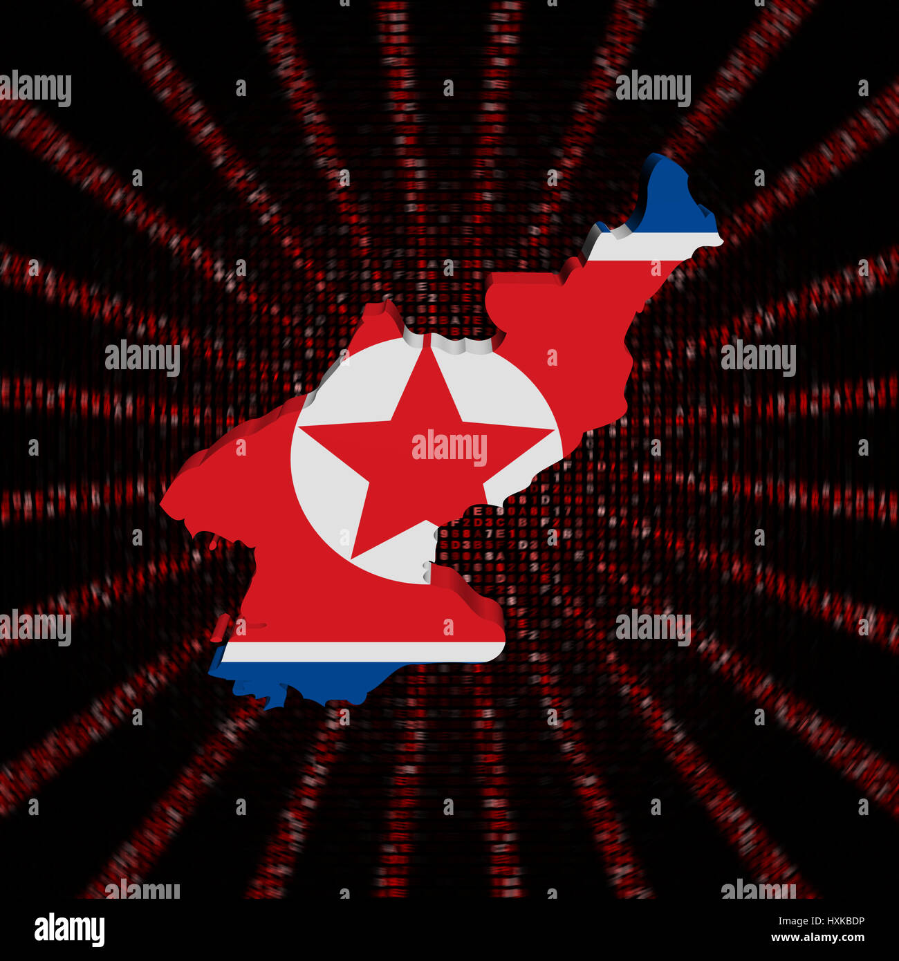 North Korea map flag on red hex code burst illustration Stock Photo - Alamy