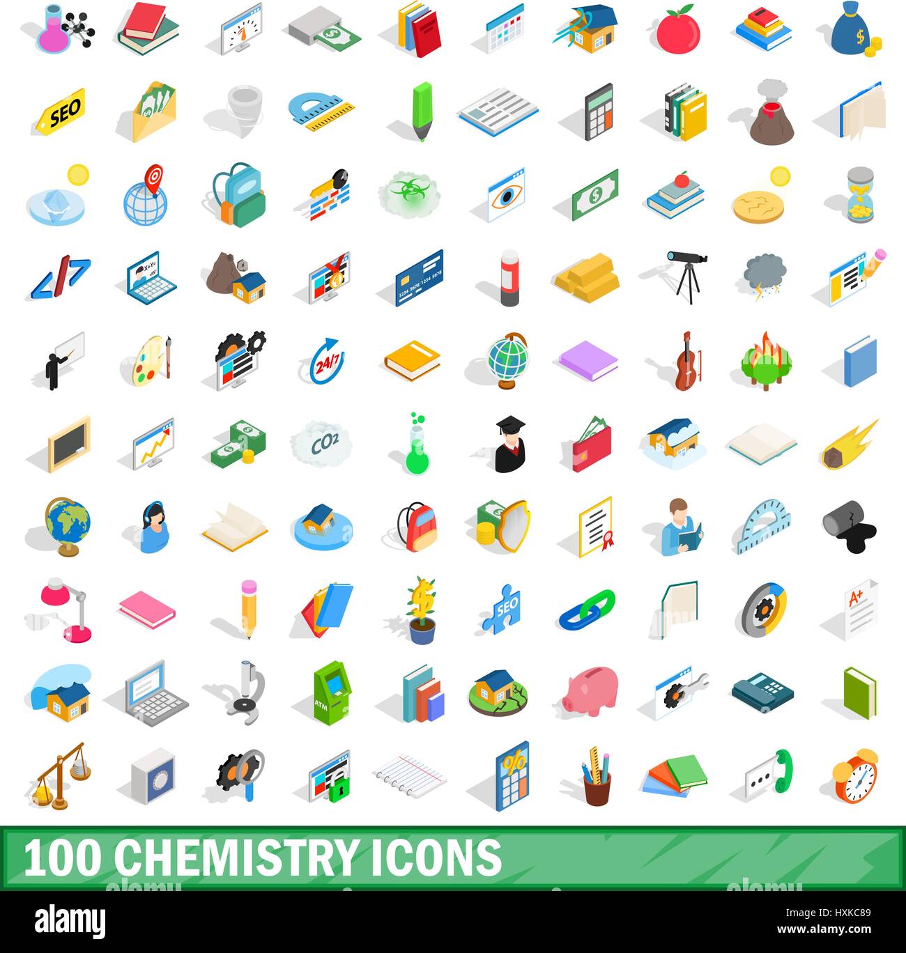 100 chemistry icons set, isometric 3d style Stock Vector Image & Art ...