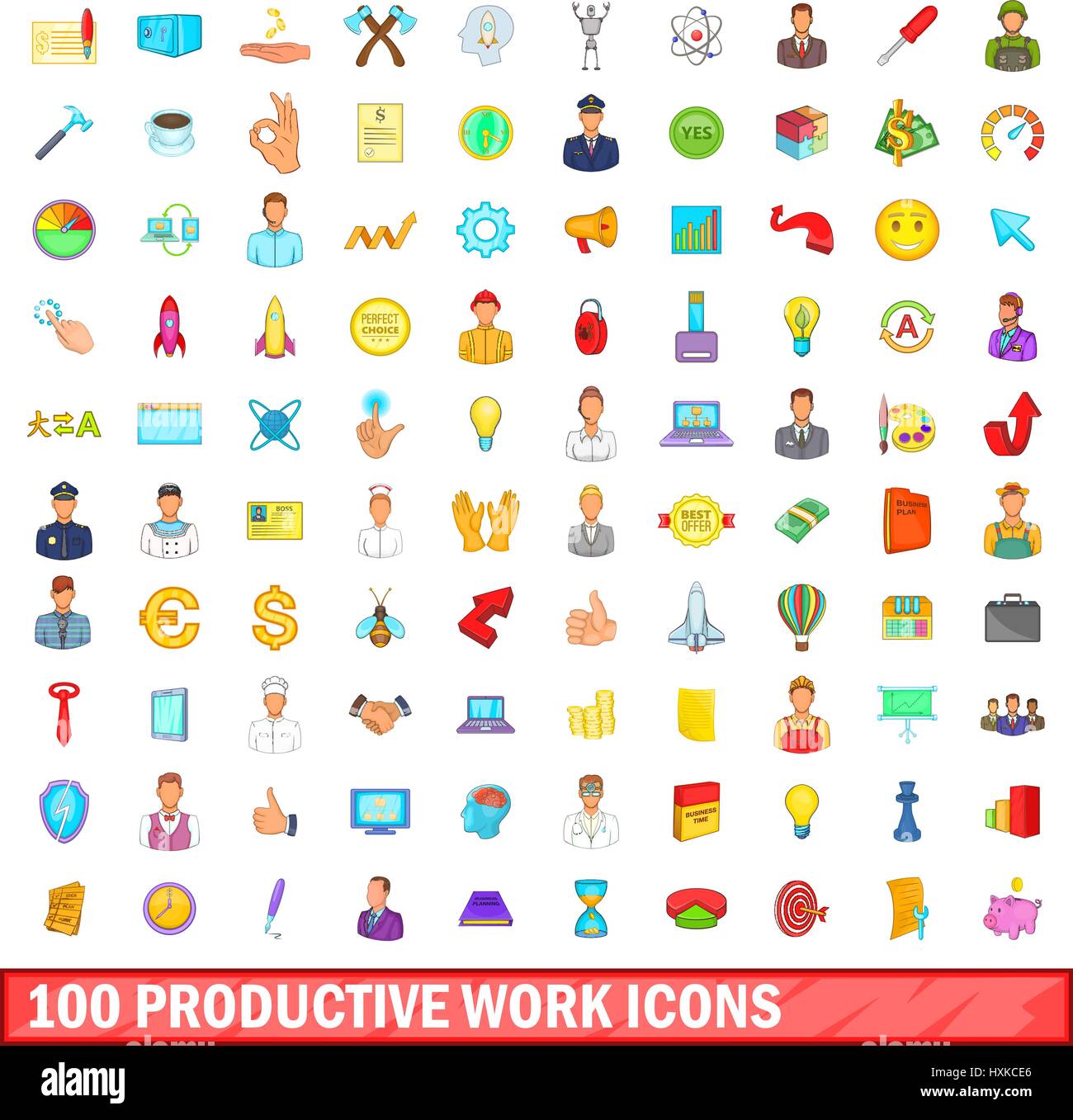 100 productive work icons set, cartoon style Stock Vector Image & Art ...