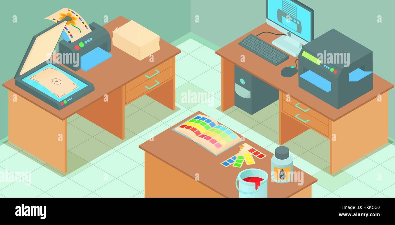 Printing process horizontal banner, cartoon style Stock Vector Image ...