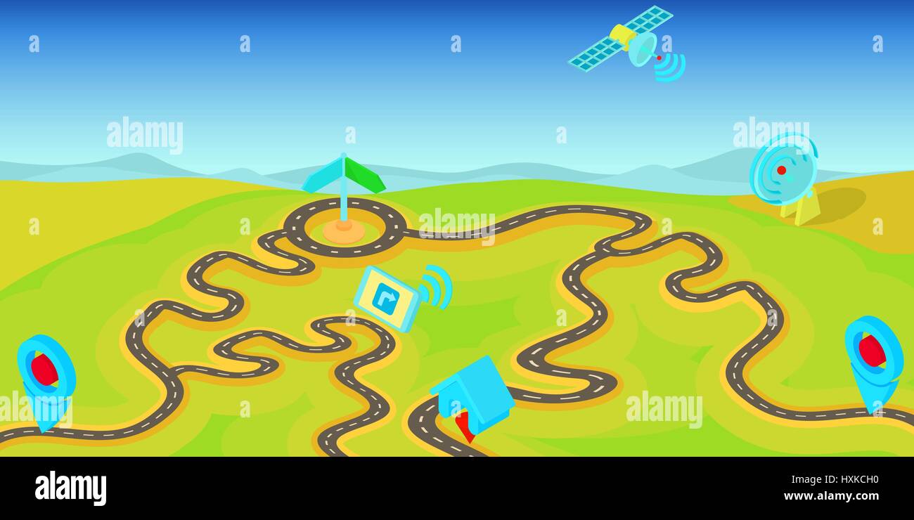 GPS navigation horizontal banner, cartoon style Stock Vector Image ...