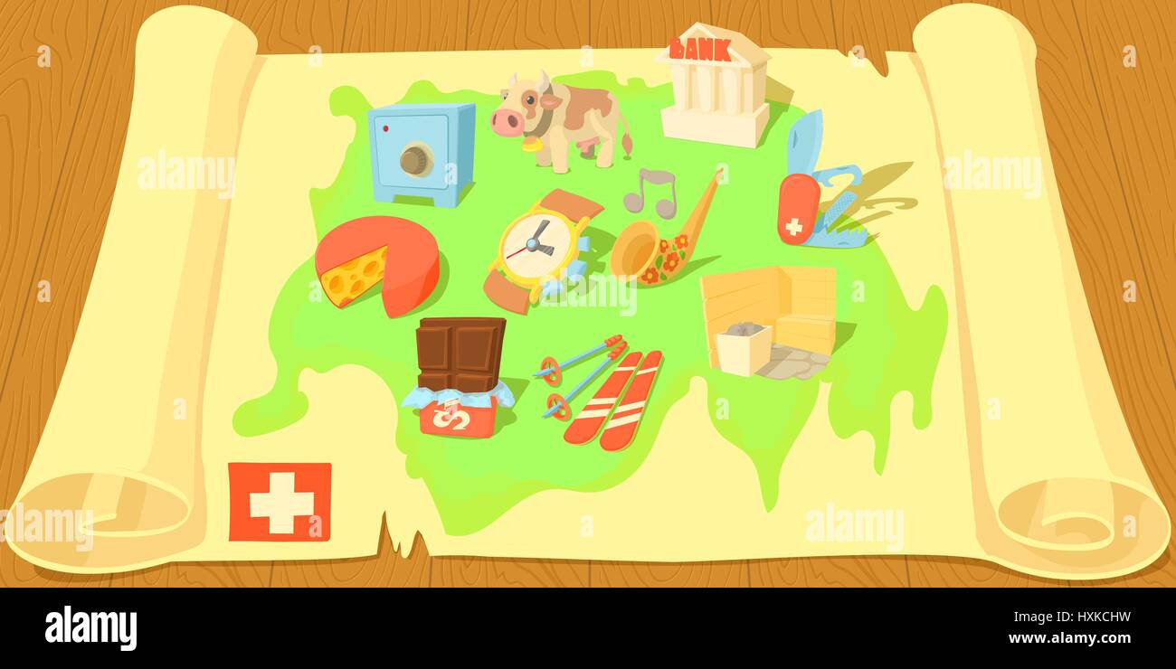 Switzerland map horizontal banner, cartoon style Stock Vector Image ...