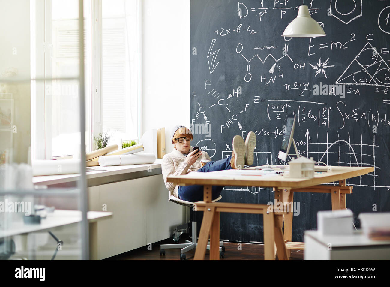 College Student Resting in Science Class Stock Photo - Alamy