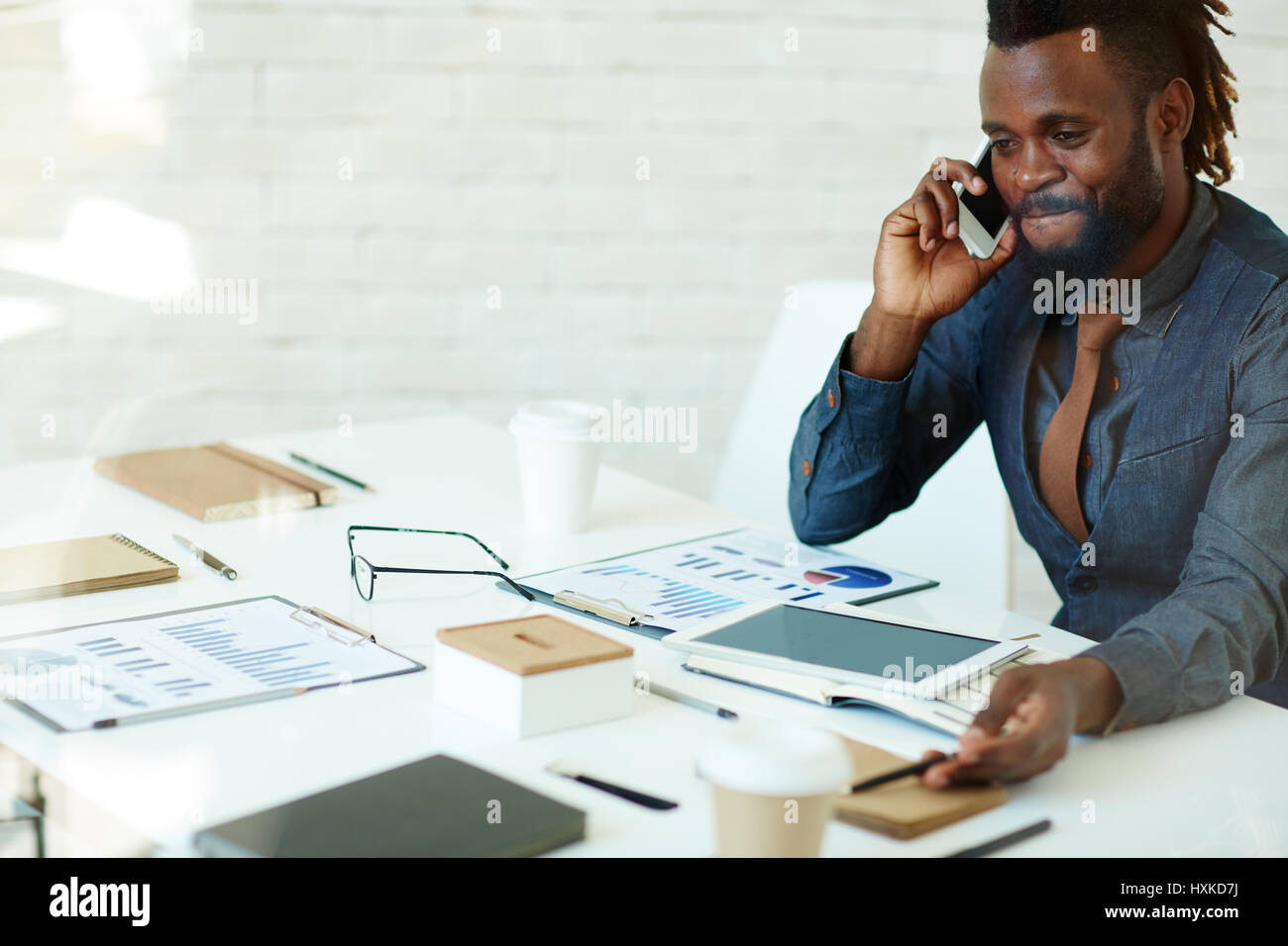 Productive telephone conversation Stock Photo - Alamy