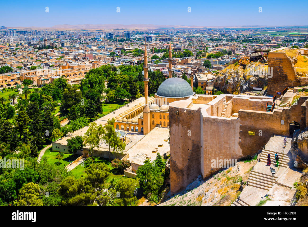 The skyline of Sanliurfa as viewed from the castle, Turkey Stock Photo ...
