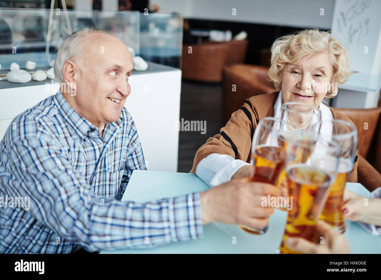 Gathering of senior people in pub Stock Photo - Alamy