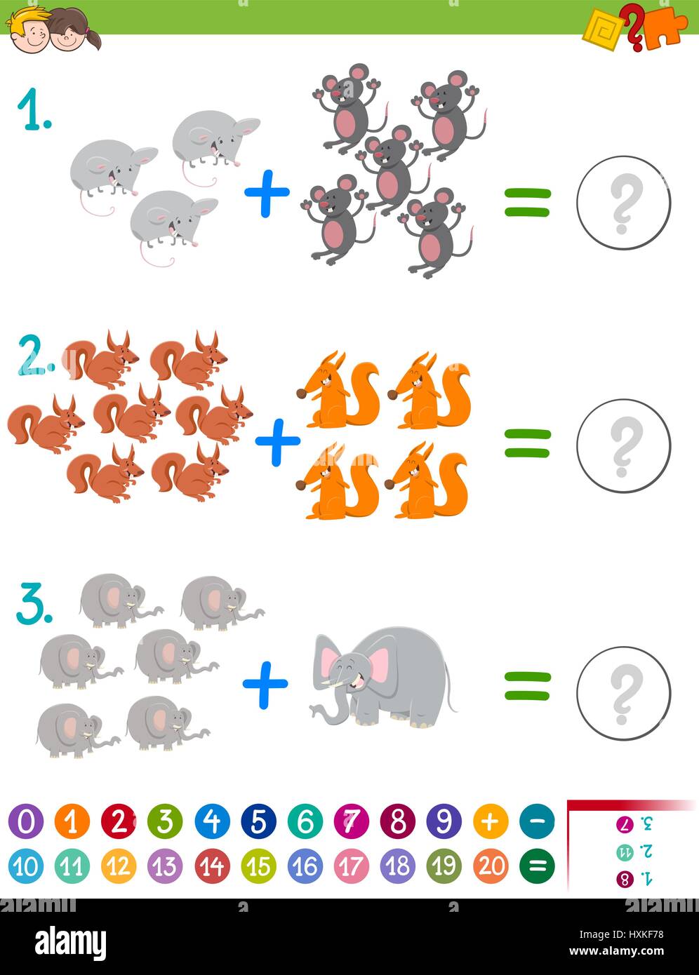 Cartoon Illustration of Educational Mathematical Addition Activity Game ...