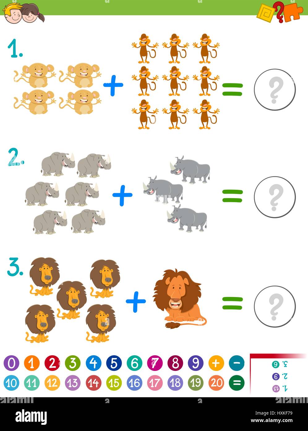 Cartoon Illustration of Educational Mathematical Addition Activity Game ...