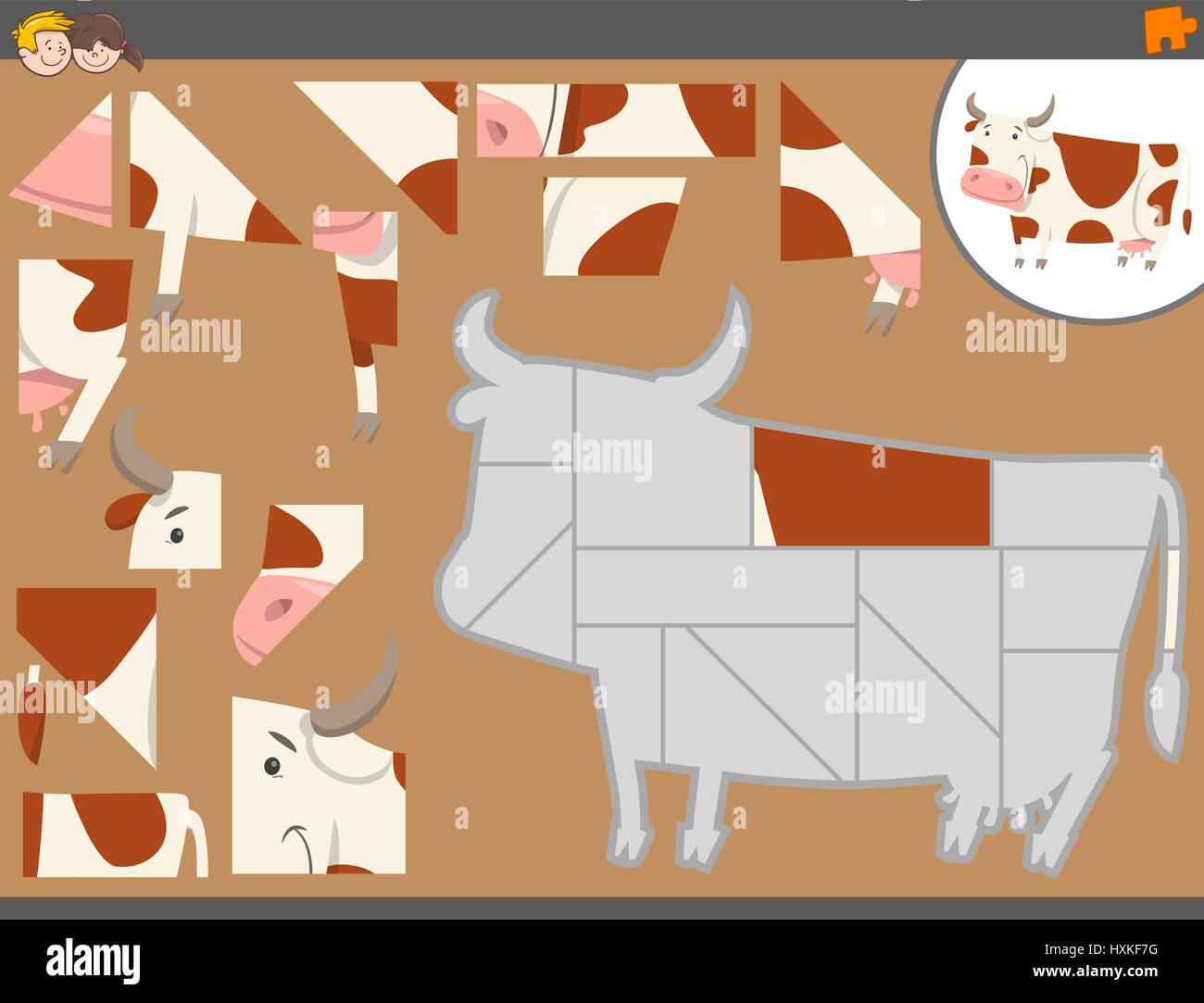 Cartoon cow jigsaw puzzle game Stock Vector Images - Alamy